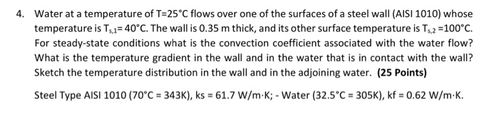 Solved 4. Water at a temperature of T=25°C flows over one of | Chegg.com