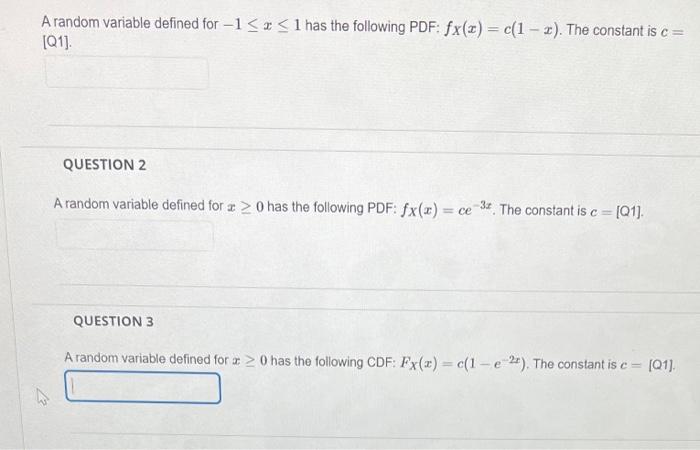 Solved A random variable defined for −1≤x≤1 has the | Chegg.com