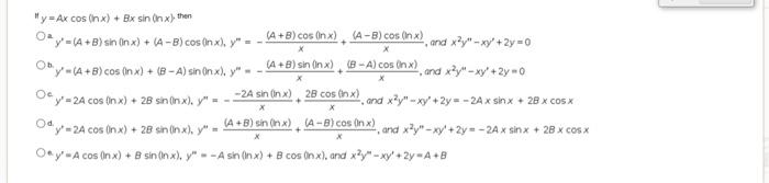Solved " y=Axcos(hx)+Bxsin(nx) then | Chegg.com