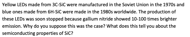 Solved Yellow LEDs made from 3C-SiC were manufactured in the | Chegg.com