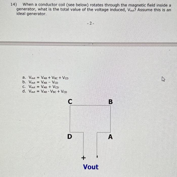 Solved 14) When a conductor coil (see below) rotates through | Chegg.com