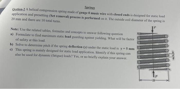 Solved Springs Qestion-2 A helical compression spring made | Chegg.com