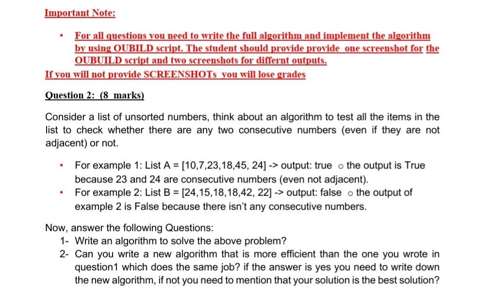 Solved Important Note: For all questions you need to write | Chegg.com