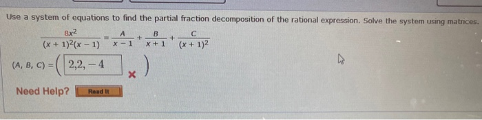 Solved Use a system of equations to find the partial | Chegg.com