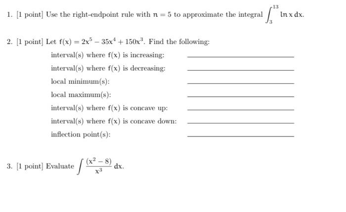 Solved 13 1. [1 point) Use the right-endpoint rule with n= 5 | Chegg.com