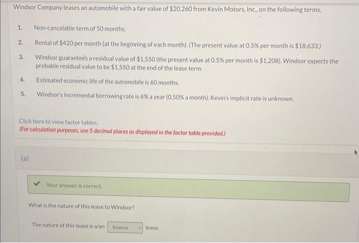 Solved Windsor Company leases an automobile with a fair | Chegg.com