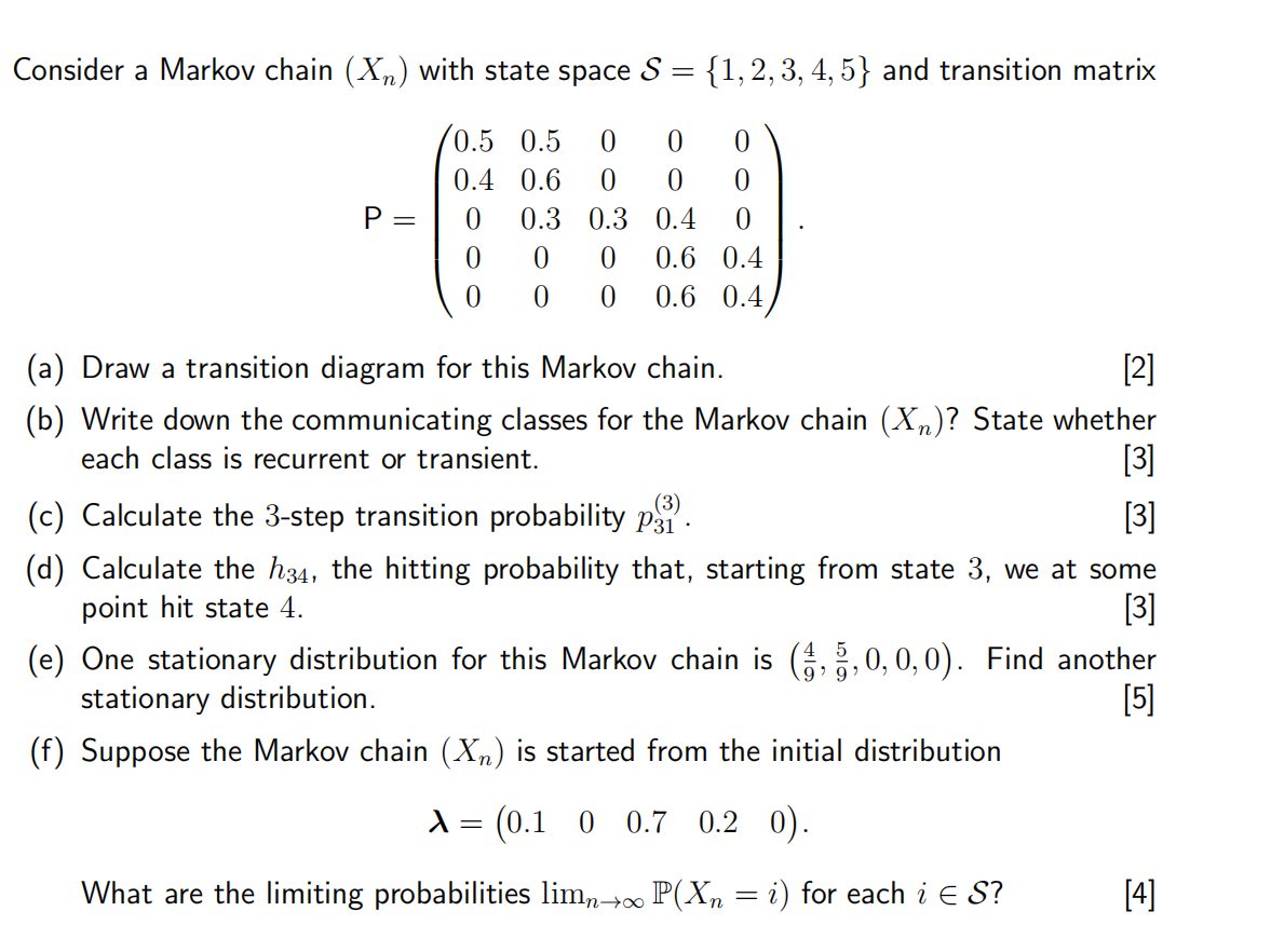 Solved Consider a Markov chain (xn) ﻿with state space | Chegg.com