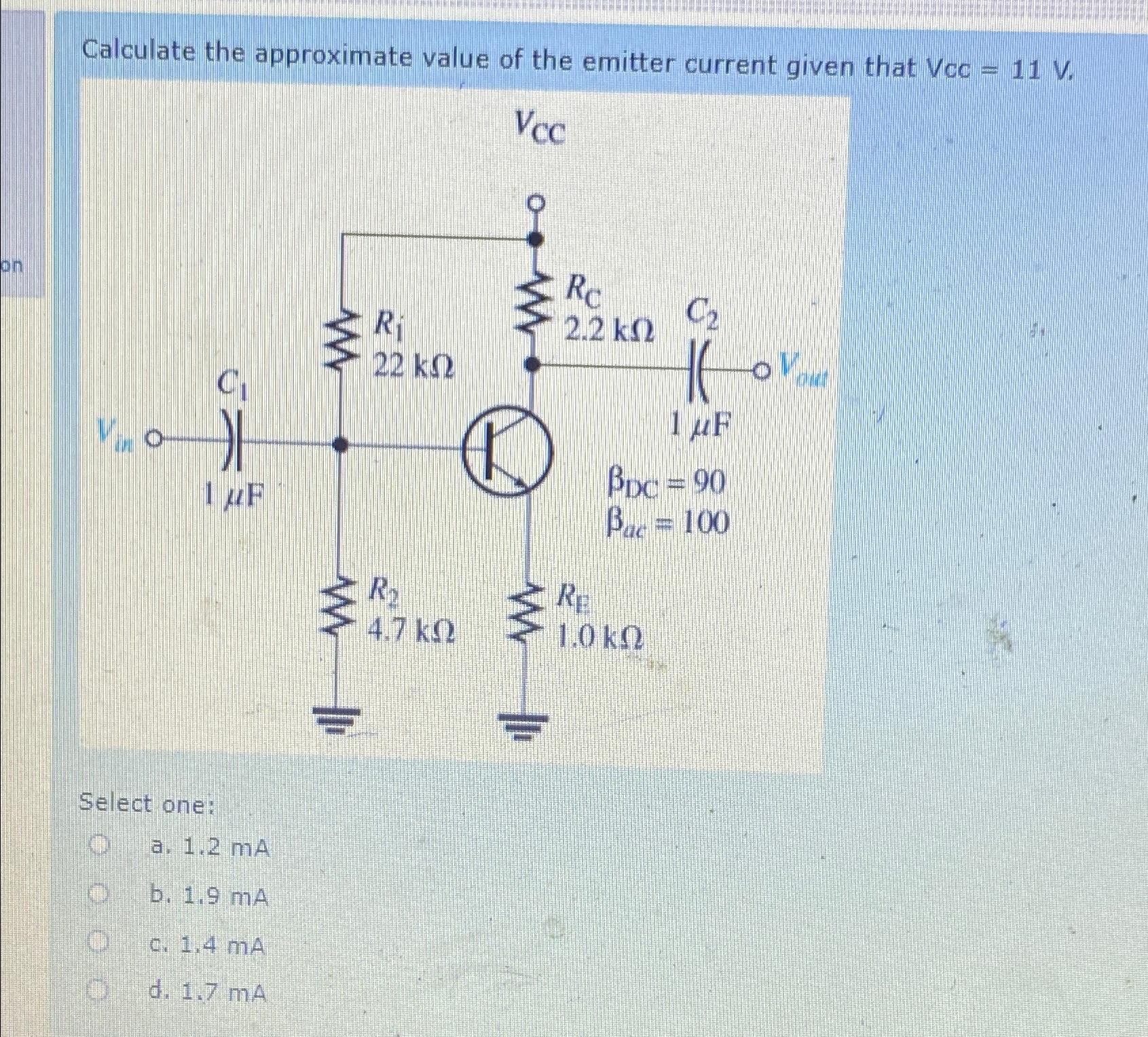 Solved Calculate the approximate value of the emitter | Chegg.com