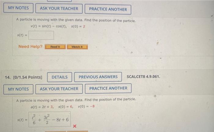 Solved MY NOTES ASK YOUR TEACHER PRACTICE ANOTHER A particle | Chegg.com