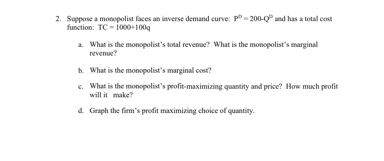 Solved Suppose a monopolist faces an inverse demand curve: | Chegg.com