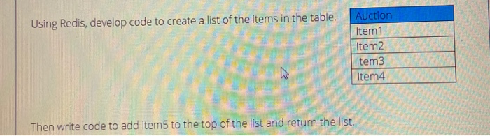 Solved Using Redis, develop code to create a list of the | Chegg.com