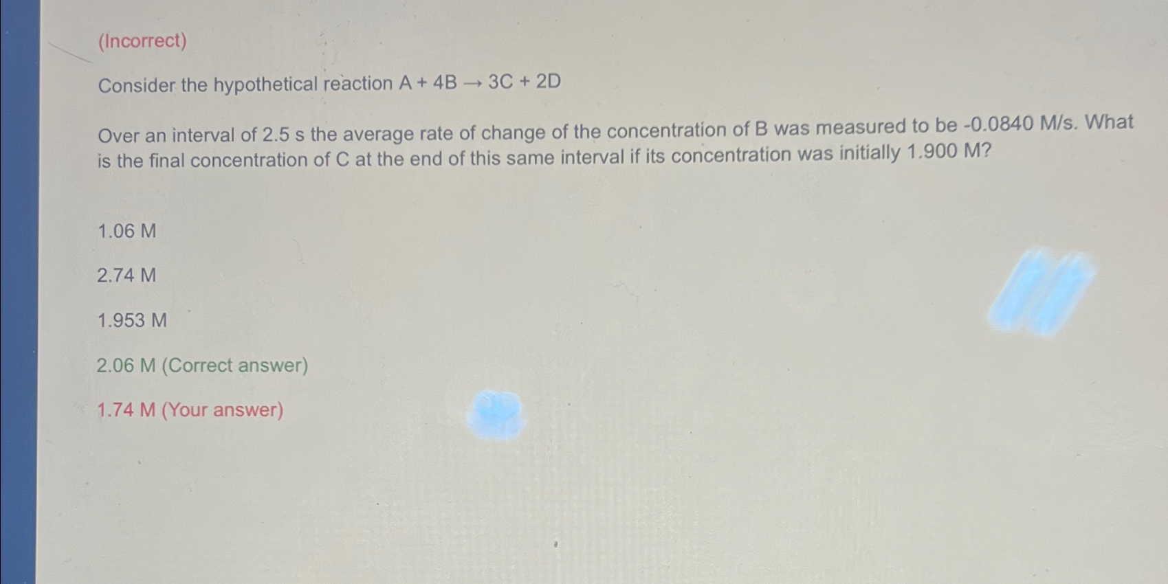 (Incorrect)Consider the hypothetical reaction | Chegg.com