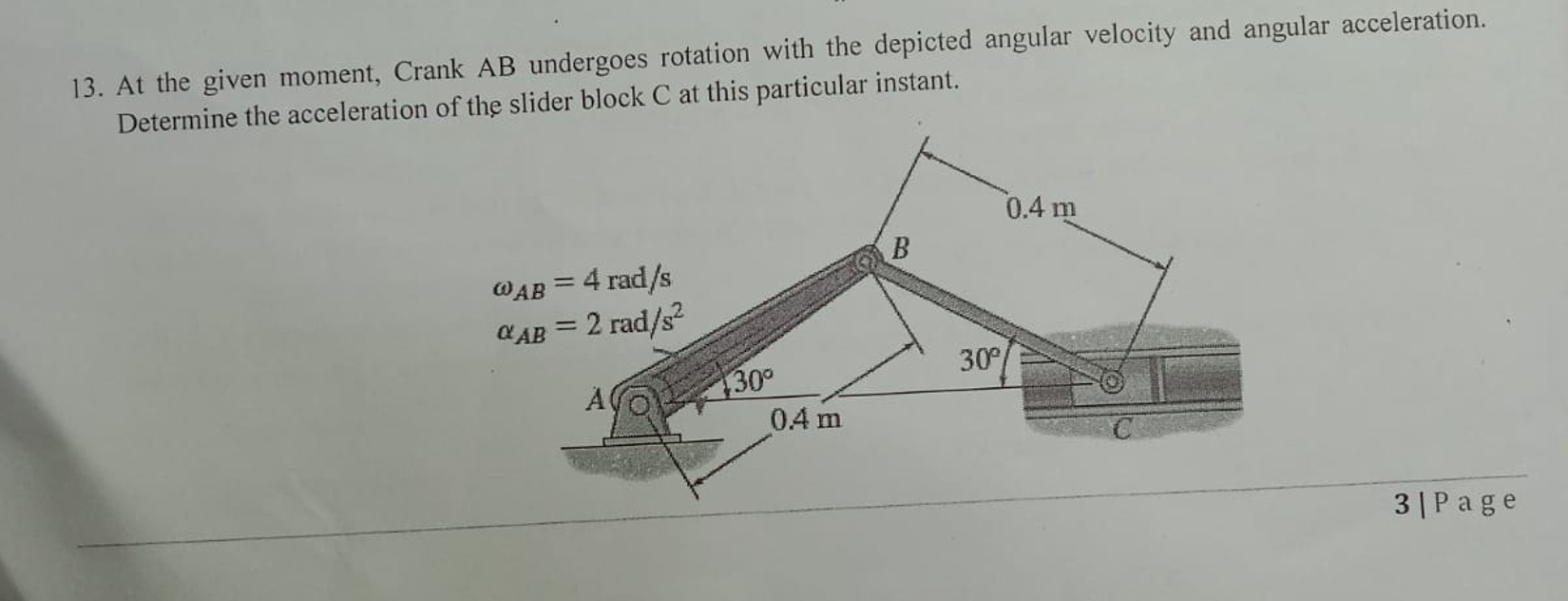 Solved At the given moment, Crank AB ﻿undergoes rotation | Chegg.com