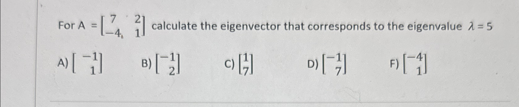 Solved For A=[72-41] ﻿calculate the eigenvector that | Chegg.com