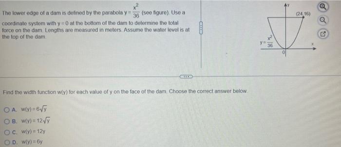 Solved The lower edge of a dam is defined by the parabola | Chegg.com