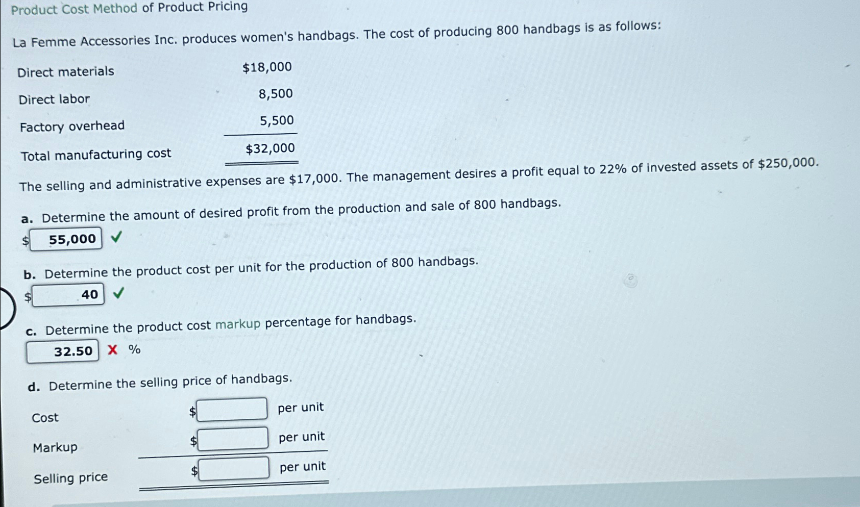 Solved Product Cost Method of Product PricingLa Femme | Chegg.com