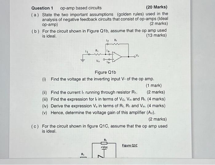 Solved Question 1 op-amp based circuits (20 Marks) (a) State | Chegg.com