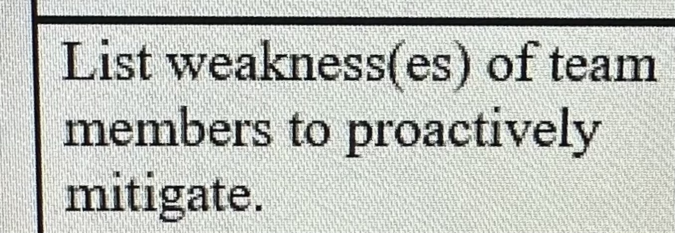 Solved List weakness(es) of ﻿team ﻿members to ﻿proactively | Chegg.com