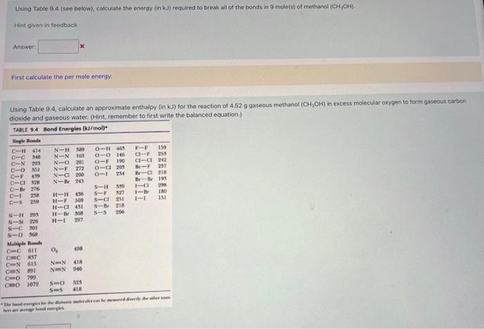Solved Using Table 9.4 (seo beiow), calculate the energy (n | Chegg.com