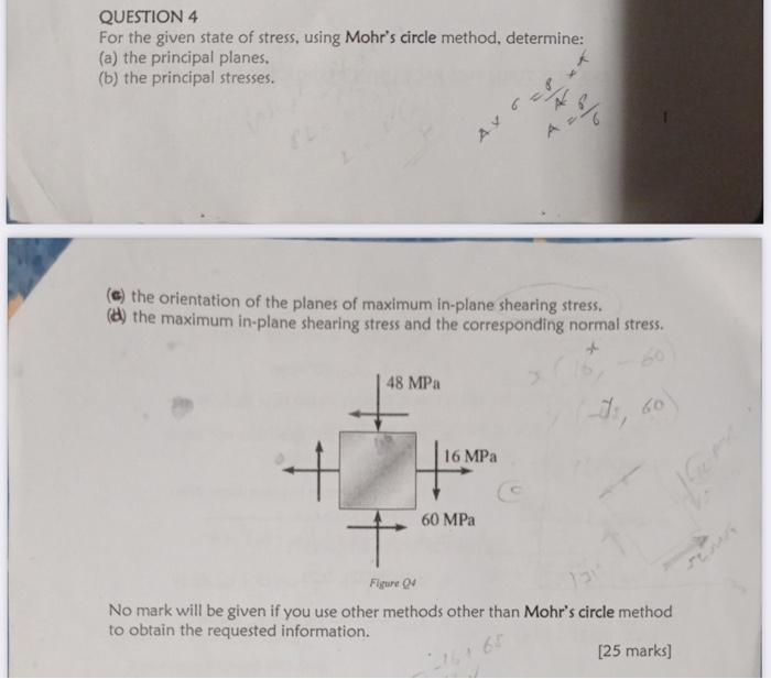 Solved QUESTION 4 For the given state of stress, using | Chegg.com