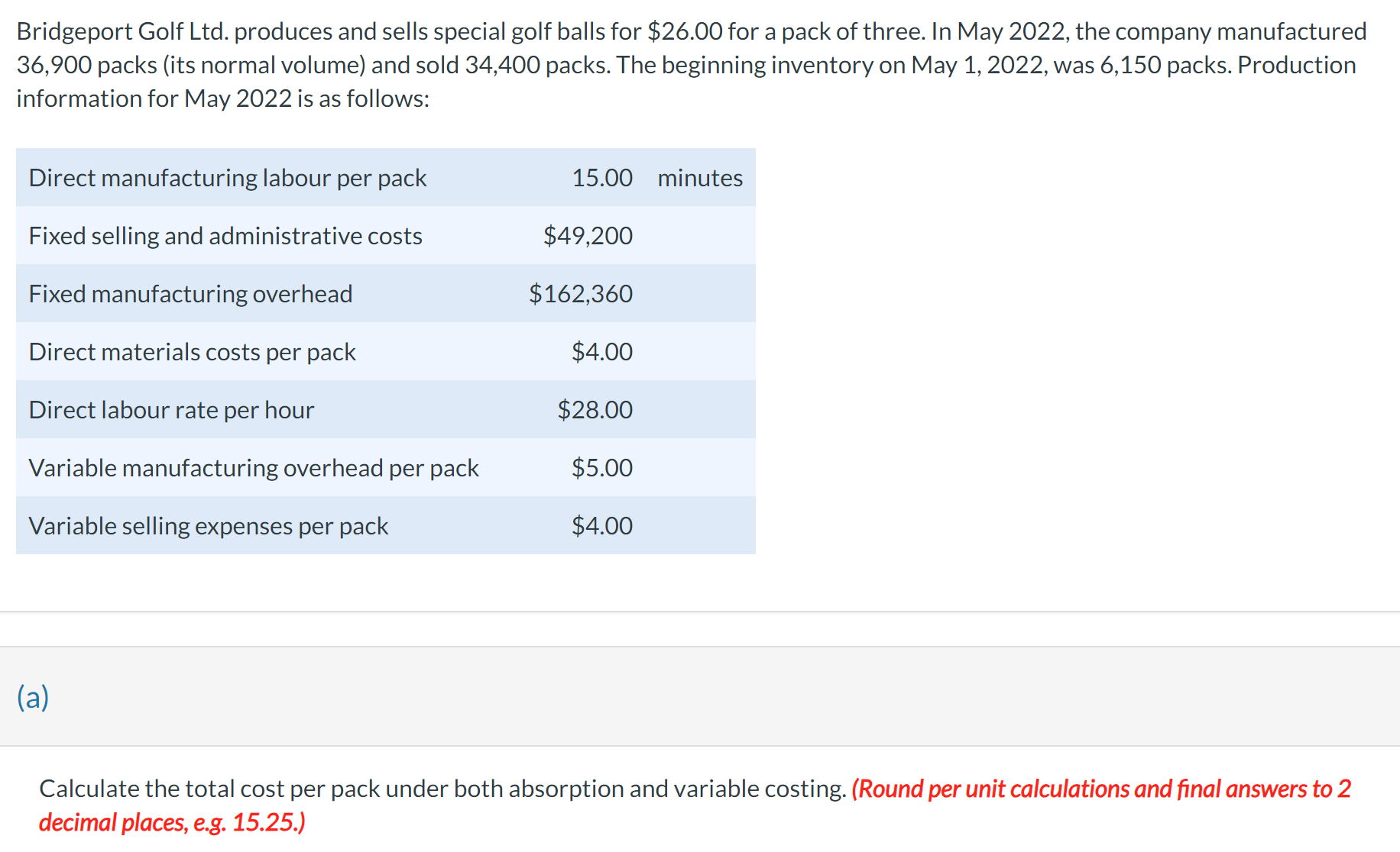 Solved Calculate the total cost per pack under both | Chegg.com