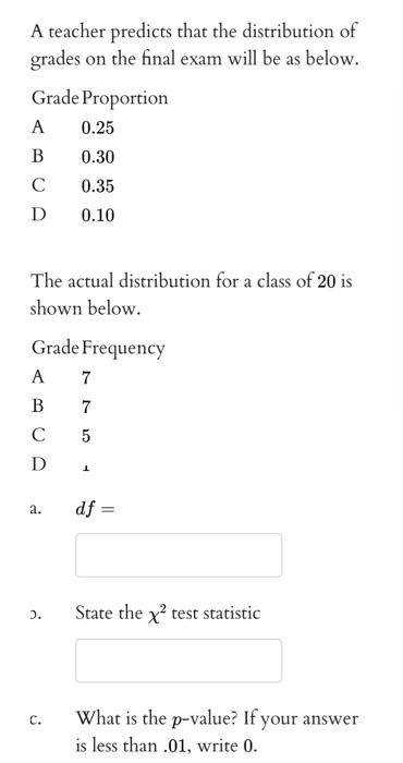 Solved A teacher predicts that the distribution of grades on | Chegg.com