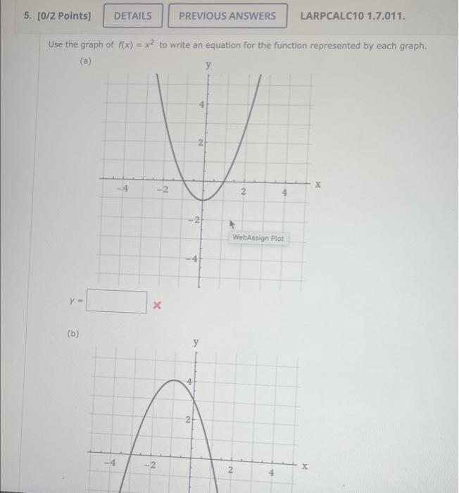 Solved Use the graph of f(x)=x2 to write an equation for the | Chegg.com