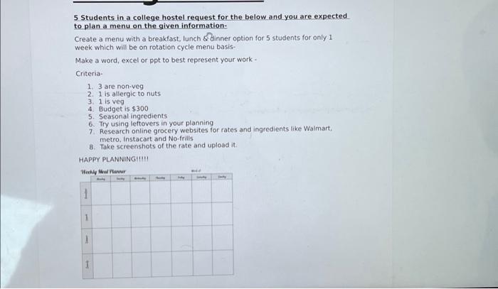 Solved 5 Students in a college hostel request for the below | Chegg.com