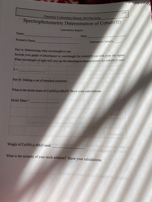 Solved 139 Chemistry I Laboratory Manual 2019 Revision