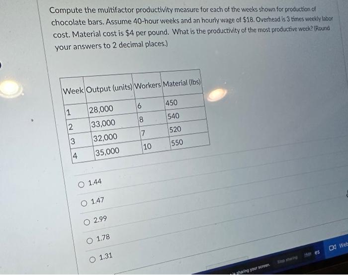 Solved Compute The Multifactor Productivity Measure For Each