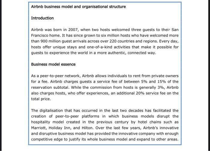 Solved Airbnb business model and organisational structure | Chegg.com
