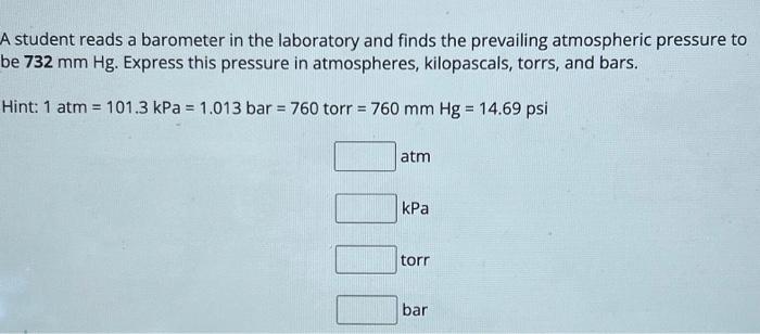Solved A student reads a barometer in the laboratory and | Chegg.com
