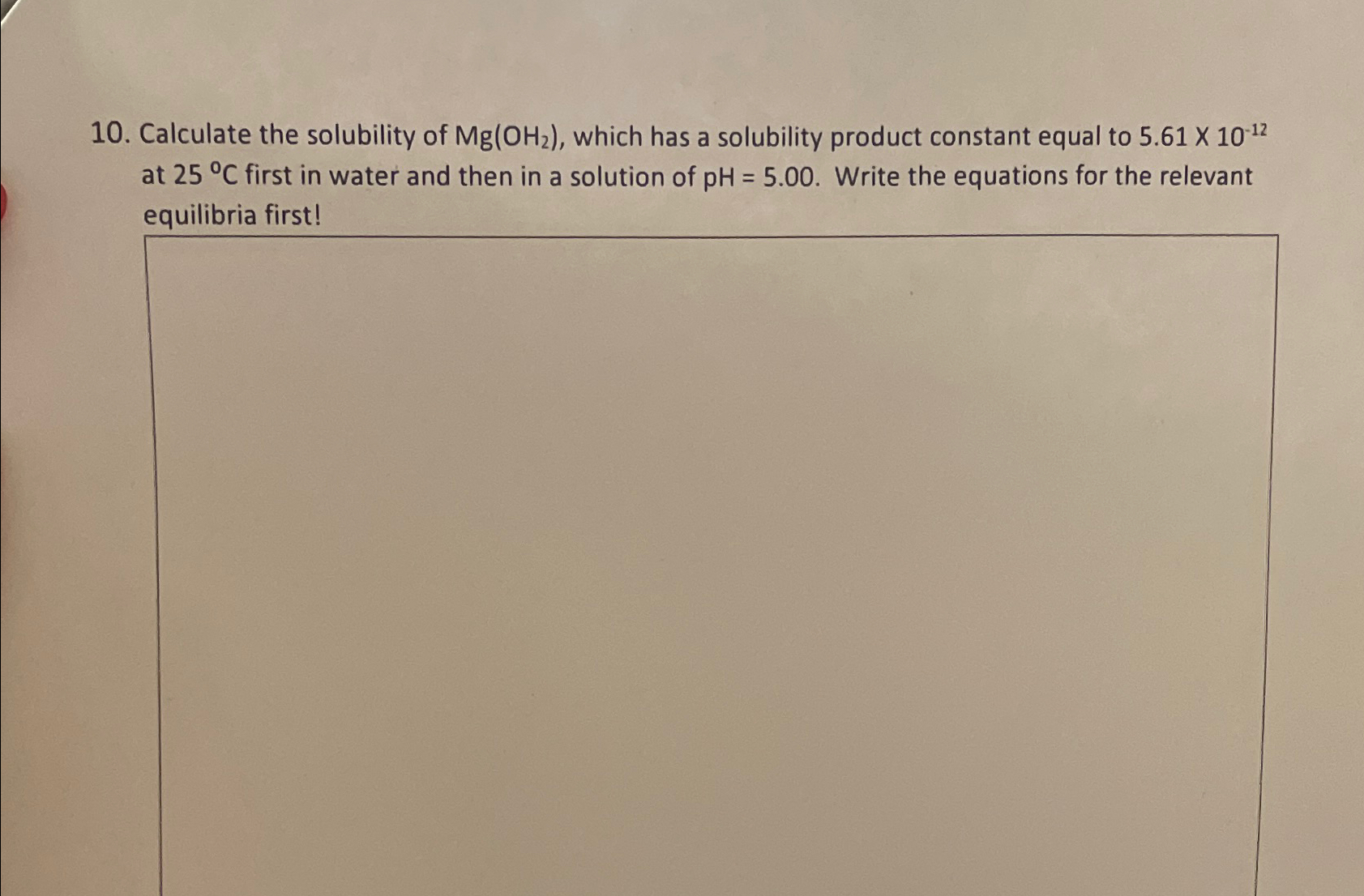 Solved Calculate the solubility of Mg(OH2), ﻿which has a | Chegg.com