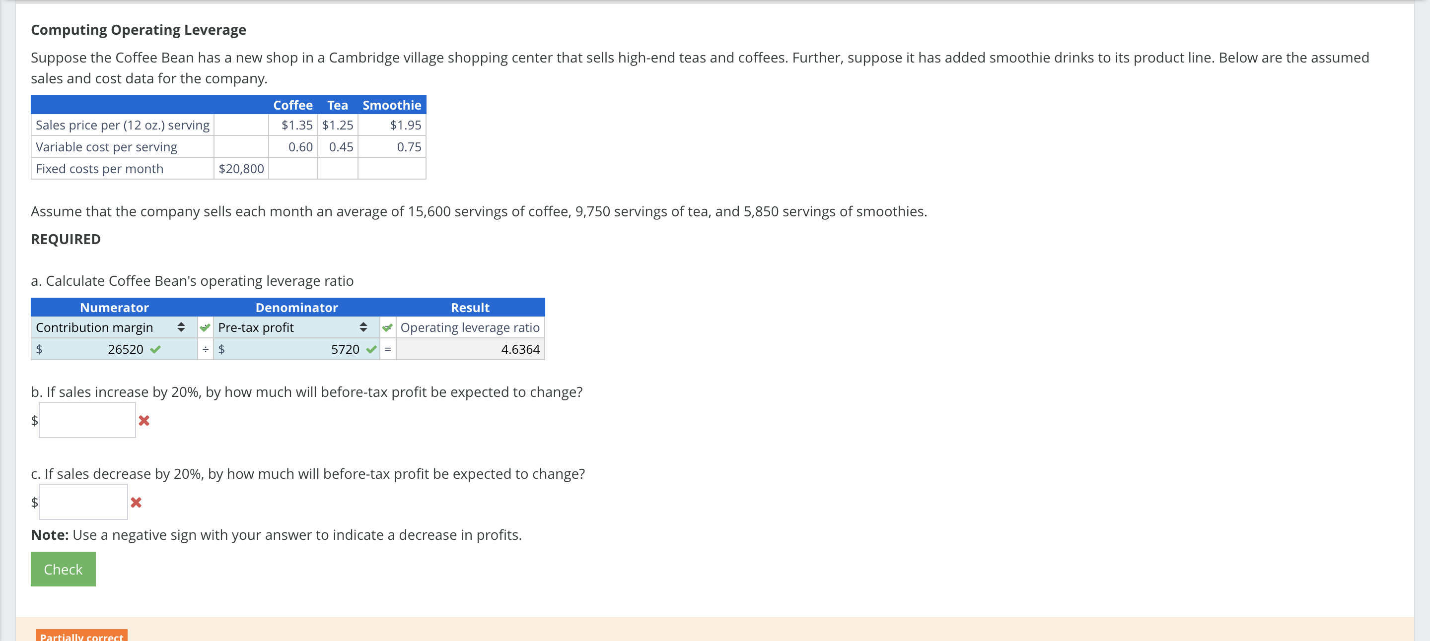 Solved Computing Operating LeverageSuppose the Coffee Bean | Chegg.com