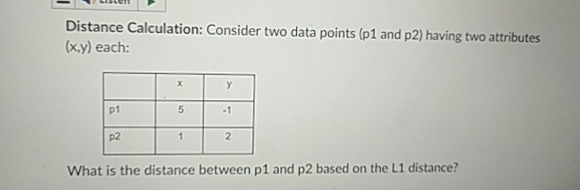 Solved Distance Calculation: Consider two data points ( p1 | Chegg.com