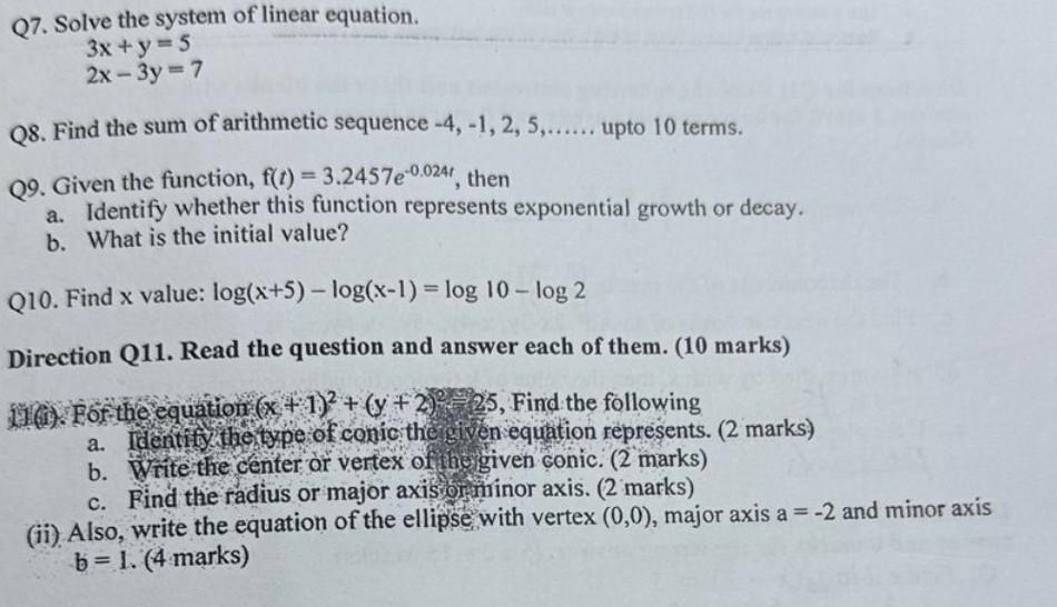 Solved Q7. Solve the system of linear equation. | Chegg.com