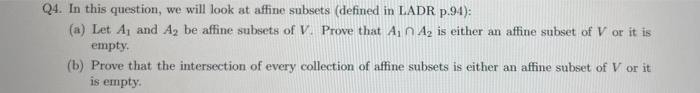 Solved Q4. In this question, we will look at affine subsets | Chegg.com
