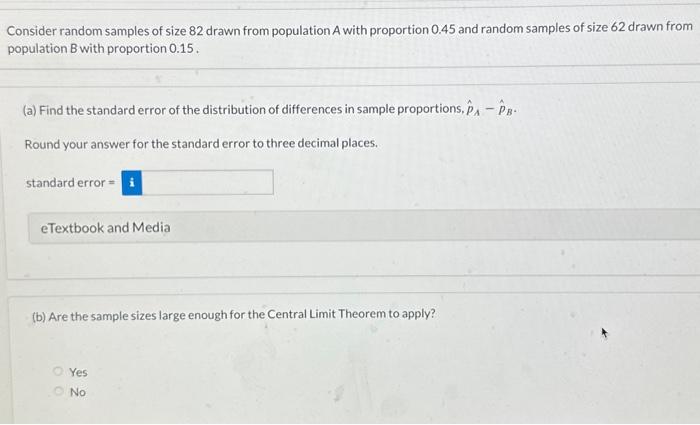 Solved Consider random samples of size 82 drawn from | Chegg.com