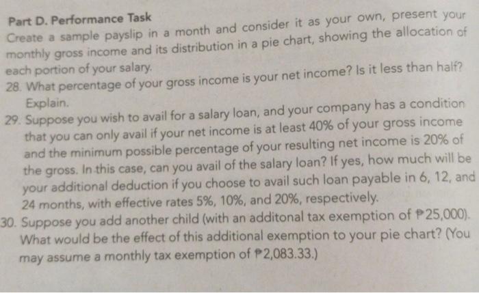 Solved Part D. Performance Task Create a sample payslip in a | Chegg.com