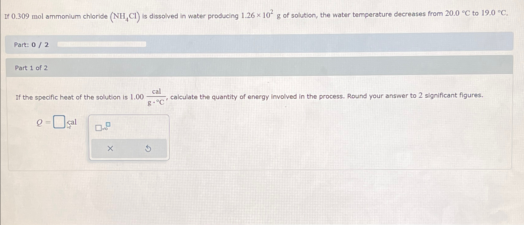Solved If 0.309mol ammonium chloride (NH4Cl) ﻿is dissolved | Chegg.com