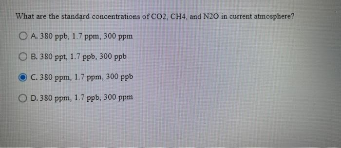 Solved What are the standard concentrations of CO2,CH4, and | Chegg.com