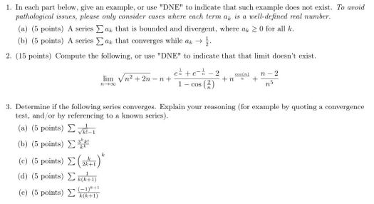 Solved 1. In each part below, give an example, or use "DNE" | Chegg.com