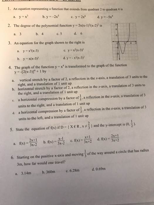 Solved 1. An equation representing a function that extends | Chegg.com