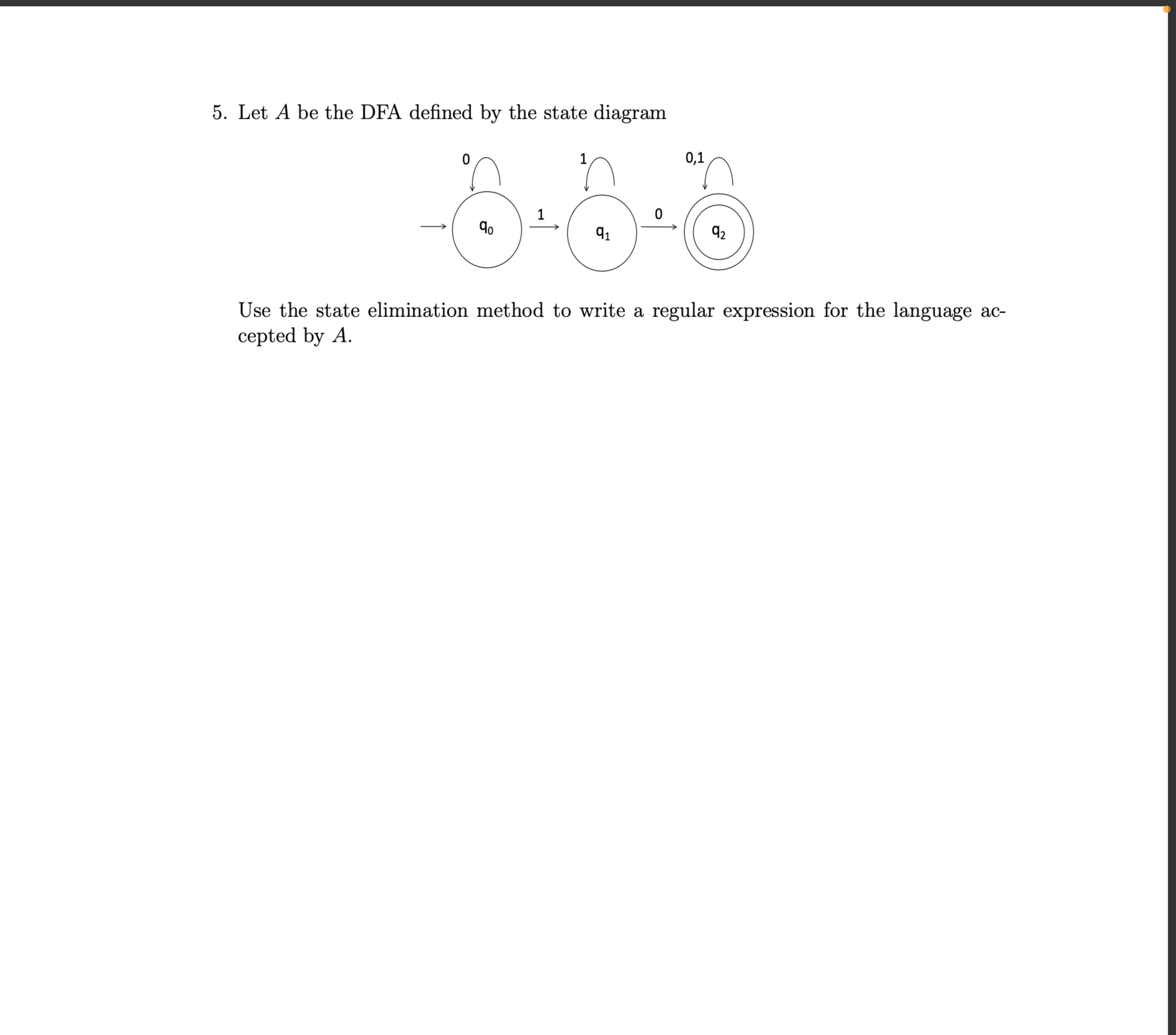 Solved Let A ﻿be the DFA defined by the state diagramUse the | Chegg.com