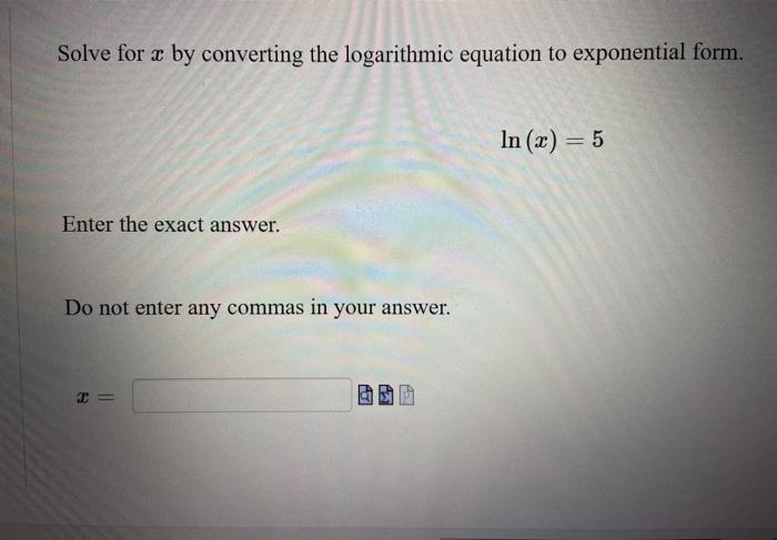 Solved Solve for x by converting the logarithmic equation to | Chegg.com Solved Solve for x by converting the logarithmic equation to | Chegg.com