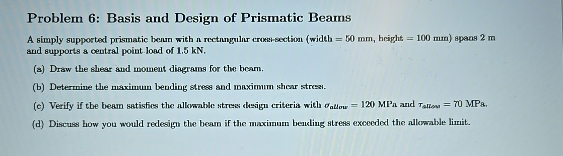 Solved Problem 6: Basis and Design of Prismatic BeamsA | Chegg.com