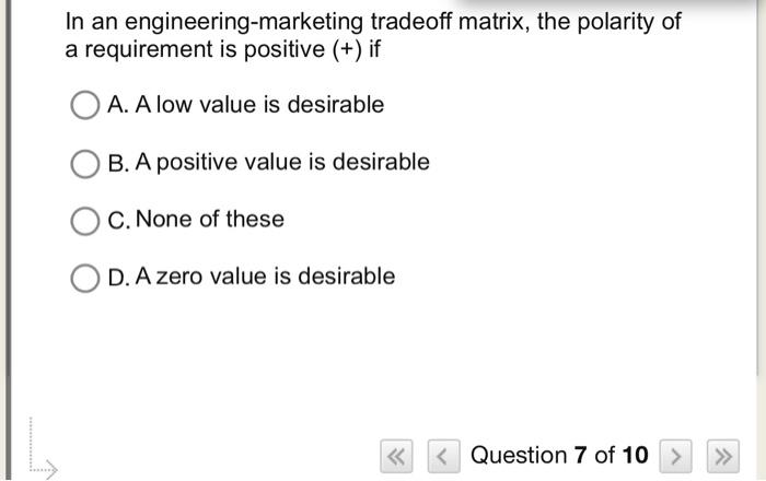 Solved In an engineering-marketing tradeoff matrix, the | Chegg.com