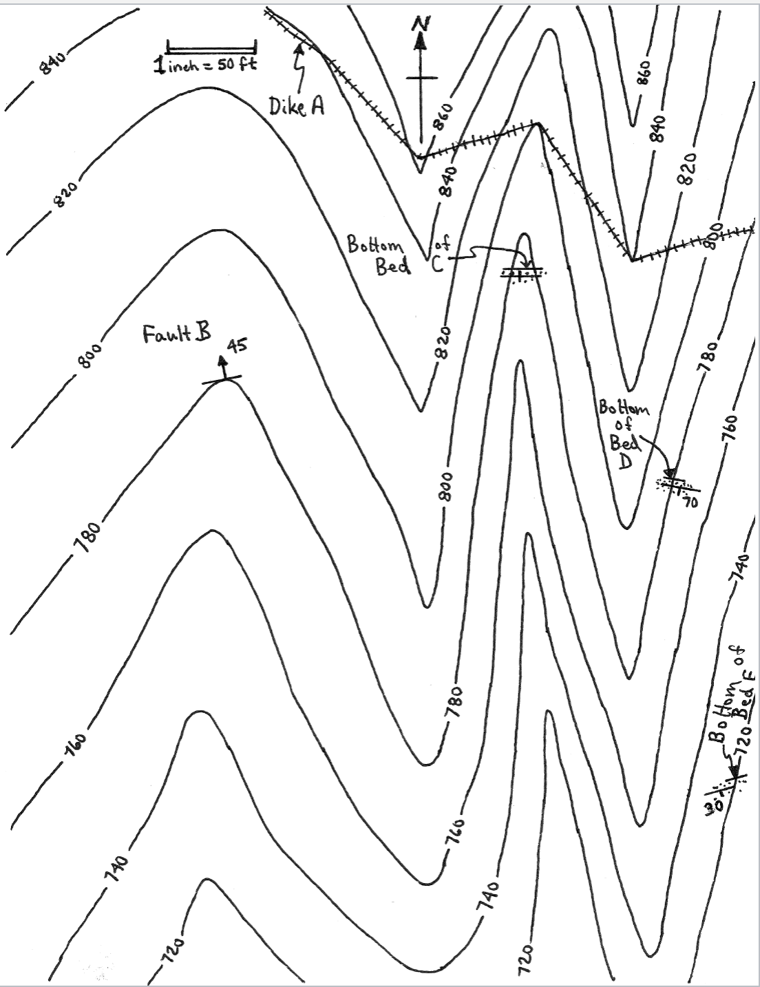 Solved B. ﻿Map the trace of Fault B across the entire map. | Chegg.com
