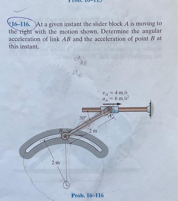 Solved «16-116. At a given instant the slider block A is | Chegg.com