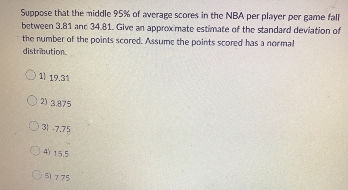 Solved Suppose that the middle 95% of average scores in the | Chegg.com